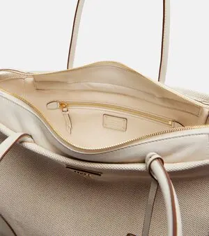 Prada Large Leather-trimmed Canvas Tote Bag - Beige