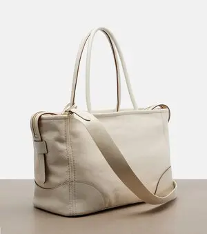 Prada Large Leather-trimmed Canvas Tote Bag - Beige