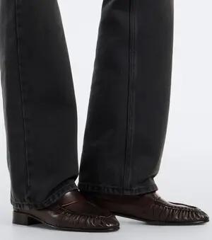THE ROW Soft Ruched Leather Loafers - Brown
