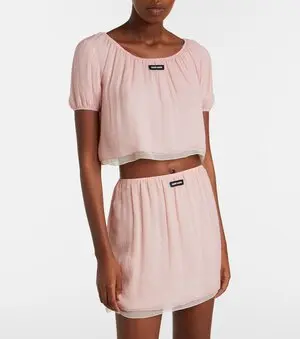 Miu Miu Layered Silk Chiffon Cropped Top
