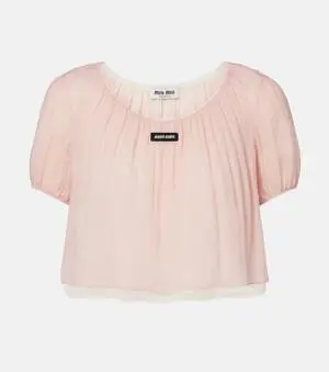 Miu Miu Layered Silk Chiffon Cropped Top - Pink