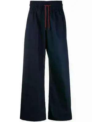 Viktor & Rolf Wide Leg Cotton-blend Trousers With Drawstring