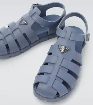Prada Rubber Fisherman Sandals With Buckle-fastening Ankle Strap - Blue