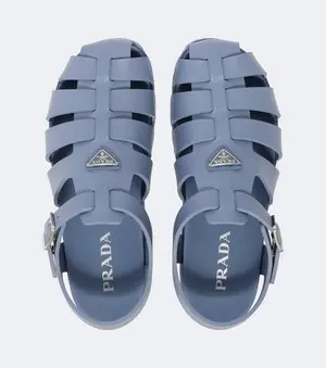 Prada Rubber Fisherman Sandals With Buckle-fastening Ankle Strap - Blue