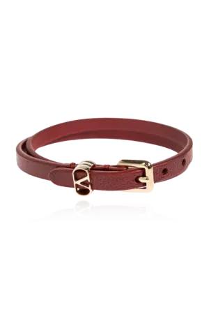Valentino Garavani Double Wrap Leather Bracelet With Gold-tone Buckle - Red