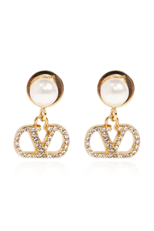 Valentino Garavani Swarovski Crystal V Motif Earrings - Gold