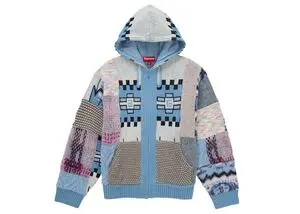 Supreme Patchwork Zip Up Hooded Sweater - Light Blue