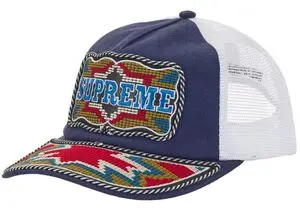Supreme Western Embroidered Mesh Back 5-panel Trucker Cap - Navy Blue
