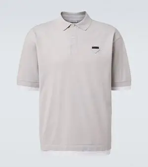 Prada Layered Cotton Pique Polo Shirt - Grey