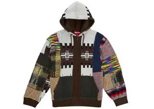 Supreme Patchwork Zip Up Hooded Sweater