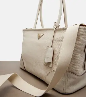 Prada Large Canvas And Leather Tote Bag - Beige