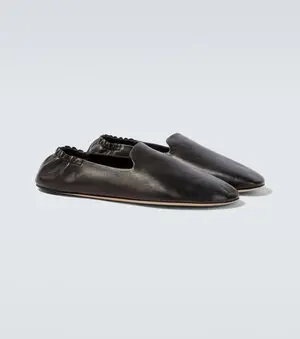 THE ROW Casa Leather Slip-on Shoes - Black