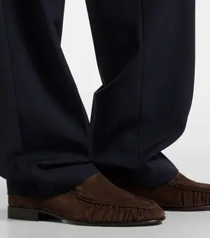 THE ROW Soft Ruched Suede Loafers Lacquer
