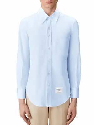 Thom Browne Logo Patch Long-sleeved Shirt - Light Blue