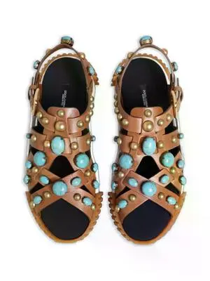 Dolce & Gabbana Embellished Studded Slingback Sandals - Brown