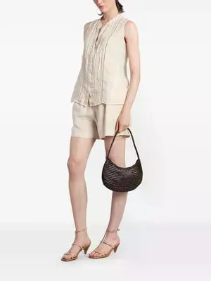 120% Lino Pintuck Detail Sleeveless Blouse - Neutrals