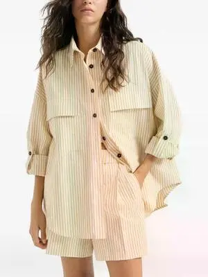 Brunello Cucinelli Striped Techno-cotton Seersucker Shirt With Monili