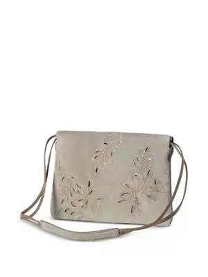 Brunello Cucinelli Suede Pouch Bag With Broderie Anglaise And Monili - Neutrals