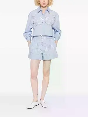 Sandro Broderie Anglaise Embroidered Shorts - Blue