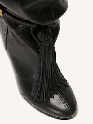 Balmain Thigh-high Textured Leather Boots With Tassel Detail - Black