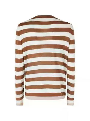 GRAN SASSO V-neck Sweater With Metallic Stripe Detailing - Brown
