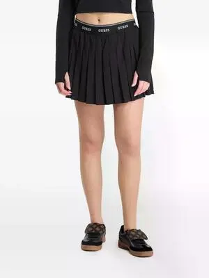 Guess Pleated Mini Skirt With Logo Waistband - Black