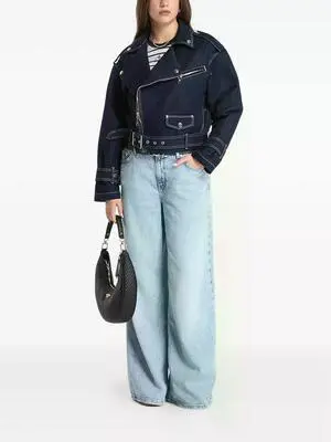 Guess Belted Contrast-stitch Biker Jacket - Blue