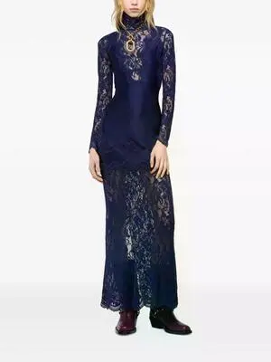 Rabanne Lace-panelled High-neck Maxi Dress - Blue