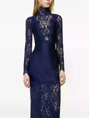 Rabanne Lace-panelled High-neck Maxi Dress - Blue