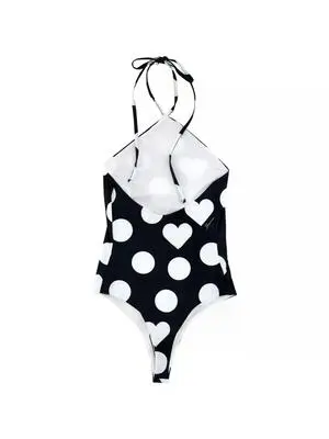 Jacquemus Heart Print Polka Dot Halterneck Swimsuit