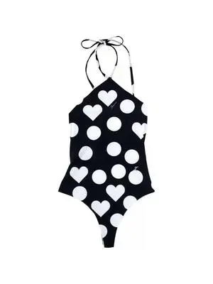 Jacquemus Heart Print Polka Dot Halterneck Swimsuit