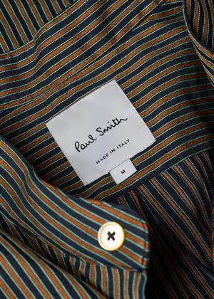 Paul Smith Navy And Brown Stripe Grandad-collar Shirt