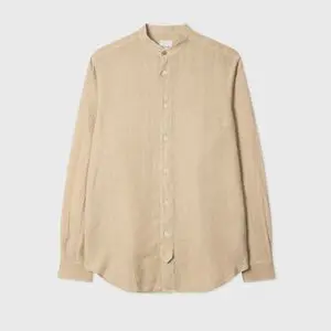 Paul Smith Tan Linen Grandad-collar Shirt