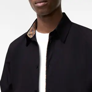 Burberry Classic Fit Check Piping Cotton Poplin Shirt - Black
