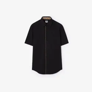 Burberry Classic Fit Check Piping Cotton Poplin Shirt - Black