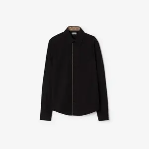 Burberry Classic Fit Check Piping Cotton Poplin Shirt - Black