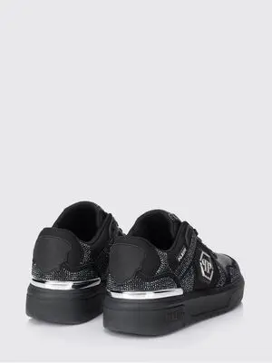Philipp Plein Sk8r Leather Sneakers With Applied Rhinestones - Black
