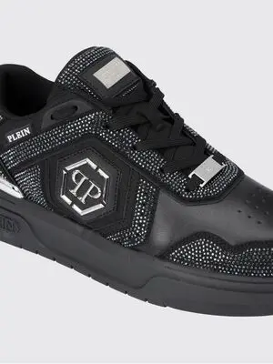 Philipp Plein Sk8r Leather Sneakers With Applied Rhinestones - Black