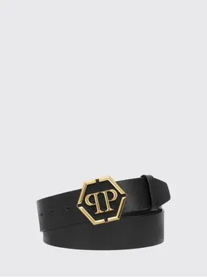 Philipp Plein Embossed Leather Belt With Monogram Buckle - Black