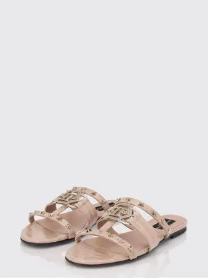 Philipp Plein Calfskin Studded Flat Sandals