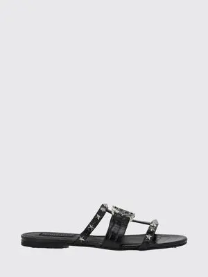 Philipp Plein Calfskin Studded Flat Sandals - Black