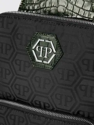 Philipp Plein Logo Nylon And Crocodile Print Leather Crossbody Bag