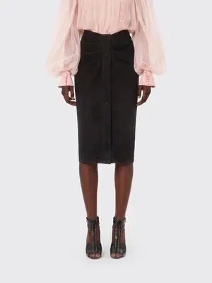 Valentino Garavani Ovine Suede Leather Midi Pencil Skirt - Black