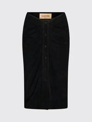 Valentino Garavani Ovine Suede Leather Midi Pencil Skirt - Black