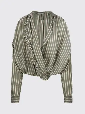 Dries Van Noten Striped Cupro Blouse With Ruffle Detail