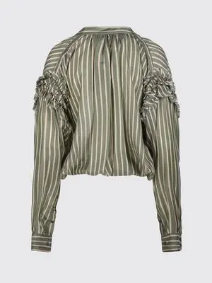 Dries Van Noten Striped Cupro Blouse With Ruffle Detail