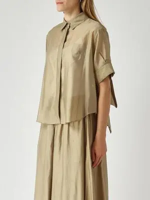MEIMEIJ Lyocell Blend Shirt With Ruffles And Embroidery
