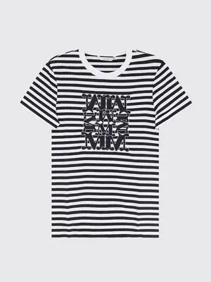 Max Mara Striped Cotton T-shirt With Monogram Detail - Black