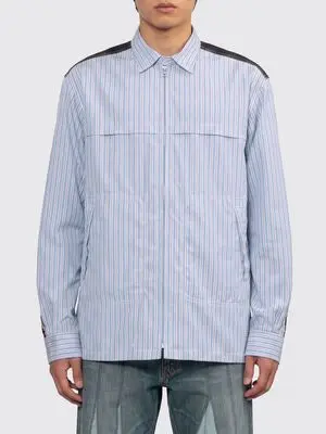 Junya Watanabe Relaxed Fit Patchwork Cotton Shirt With Zip Closure - Blue