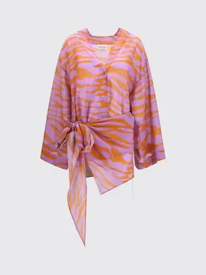 Attico Animalier Print Cotton Midi Wrap Dress